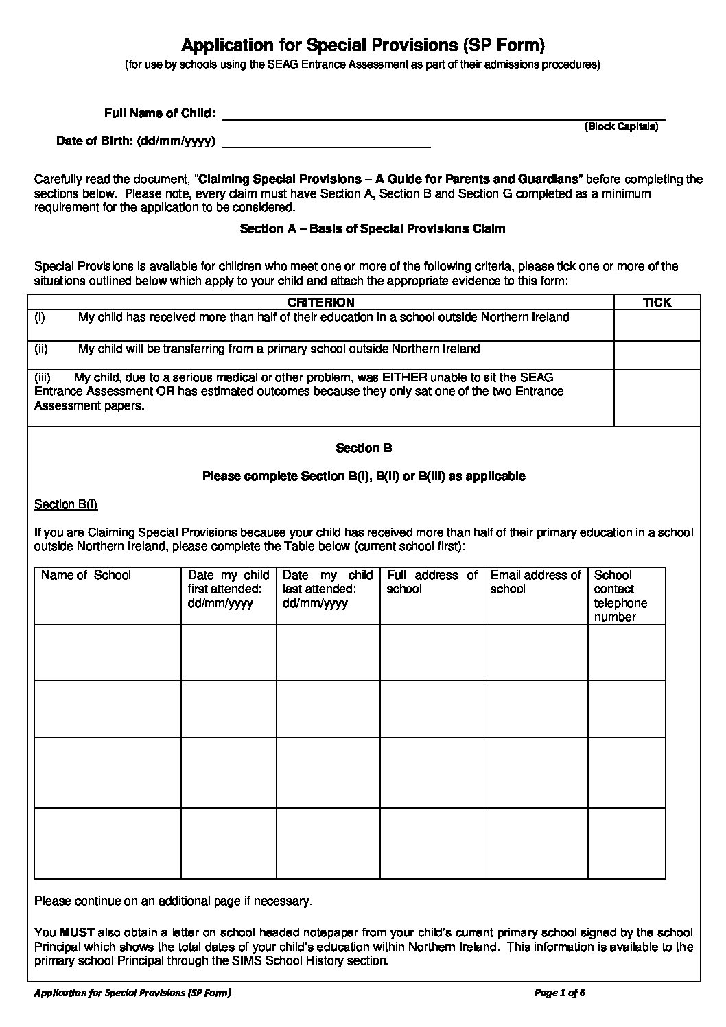 SP Form 2023 - 24 FINAL (241123) - Abbey CBS Grammar School Newry