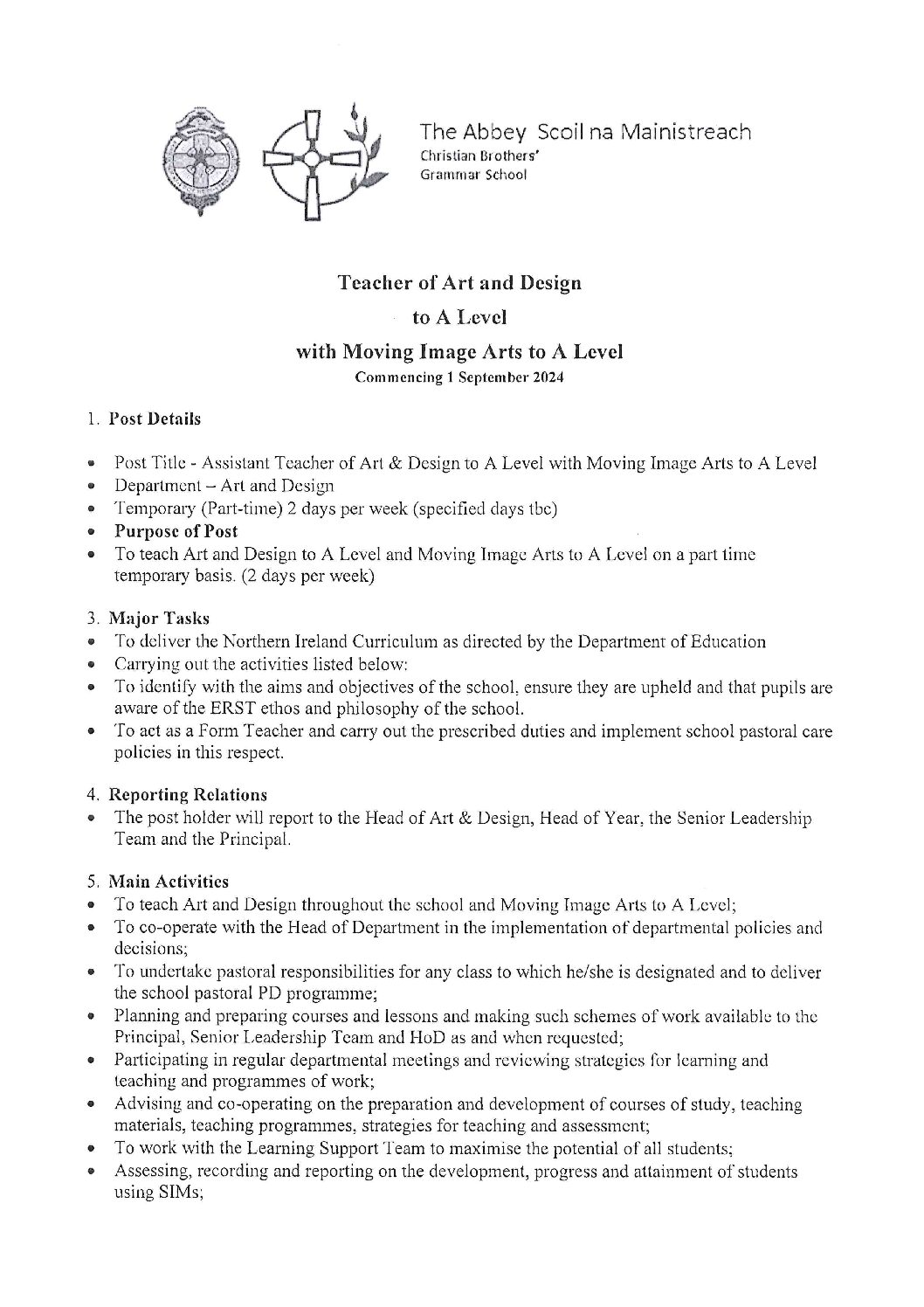 Art MIA Job Description - Abbey CBS Grammar School Newry