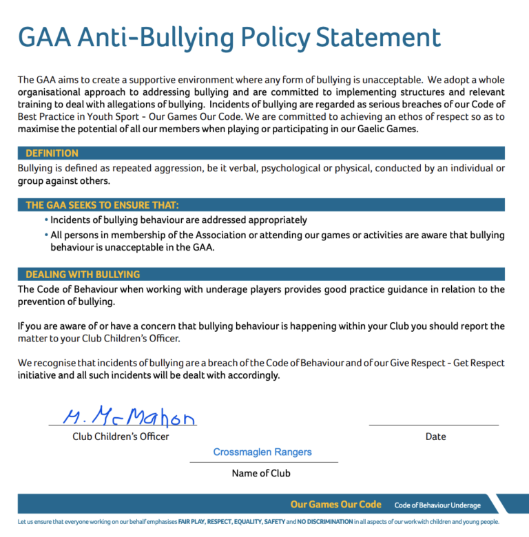 Crossmaglen Rangers GAC » Anti-Bullying Policies