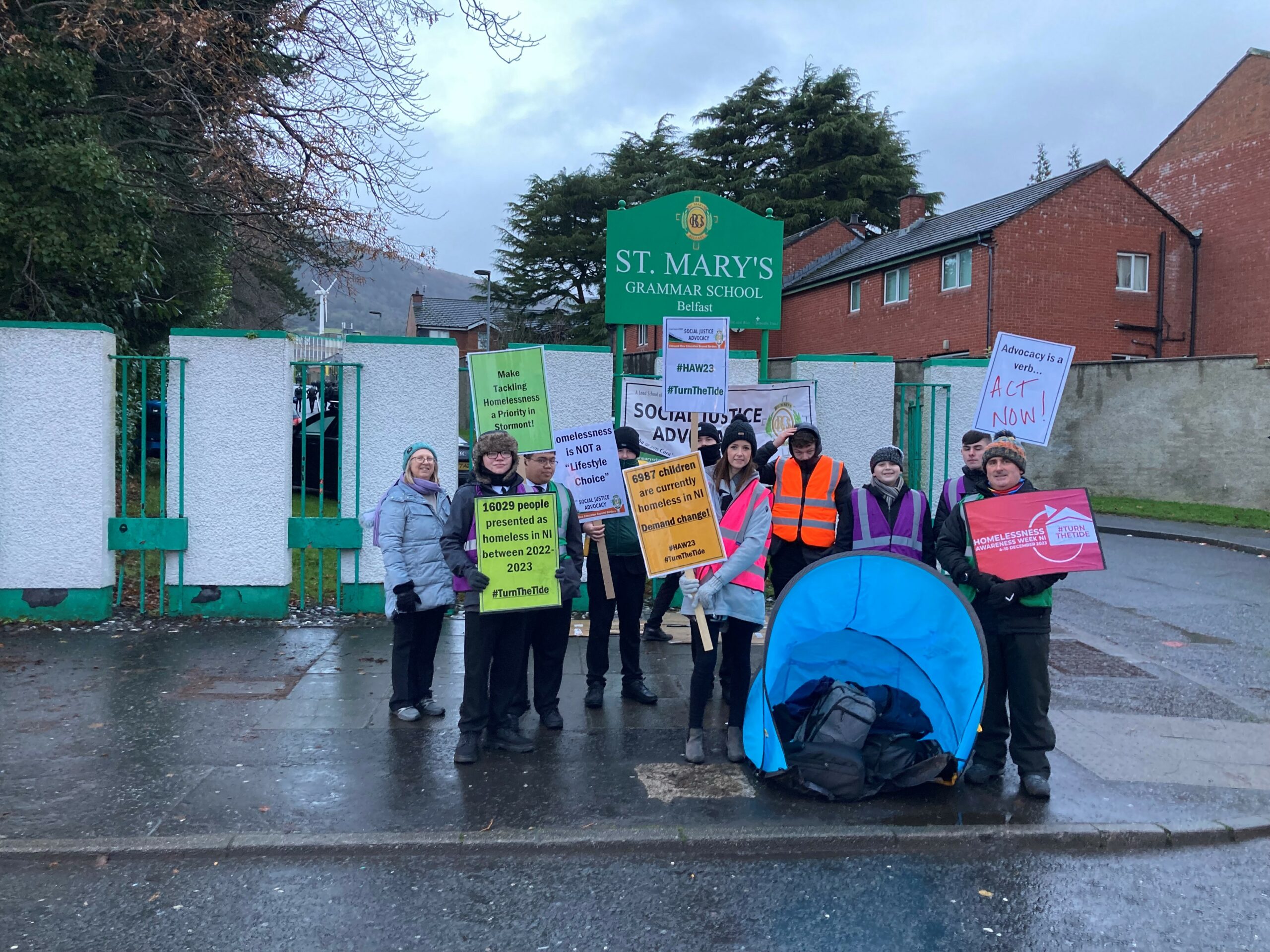 HOMELESSNESS AWARENESS WEEK DEMONSTRATION - St Mary's CBGS Belfast